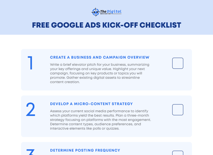 Free Google Ads Kick-off Checklist Thank You - The Digital Navigator